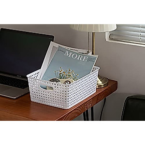 Eslite Plastic Storage Baskets for Organizing,11.42"X9"X4.7",Pack of 4 (White)