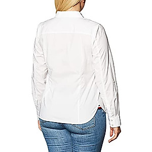 Tommy Hilfiger Women's Button Down Long Sleeve Collared Shirt with Chest Pocket, Bright White, Large