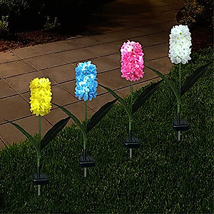 Solar Garden Lights,Hyacinth lamp,Decoration for Pathway Yard Lawn Patio Path,Pink Yellow White Blue, Pack of 4
