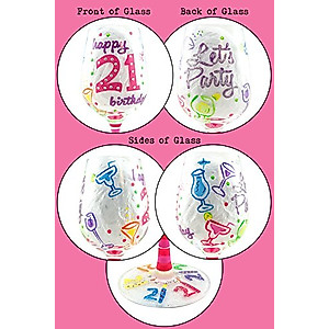 Top Shelf Unique Hand Painted 21st Birthday Wine Glass,15 fluid ounce