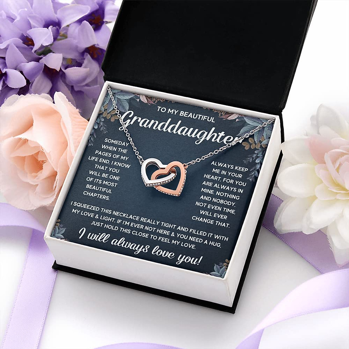 FG Family Gift Mall Granddaughter Gifts From Grandma and Granddaughter Birthday Message Card Necklace From Grandmother or Grandpa Jewelry Charm Present with Message Card and Gift Box, Stainless