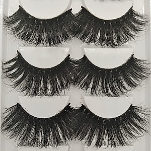 5 Pairs 3D Mink Lashes Natural Fluffy False Eyelashes 25mm Long Strip Lashes Handmade Cruelty-Free Fake Eyelashes for Makeup (K02)