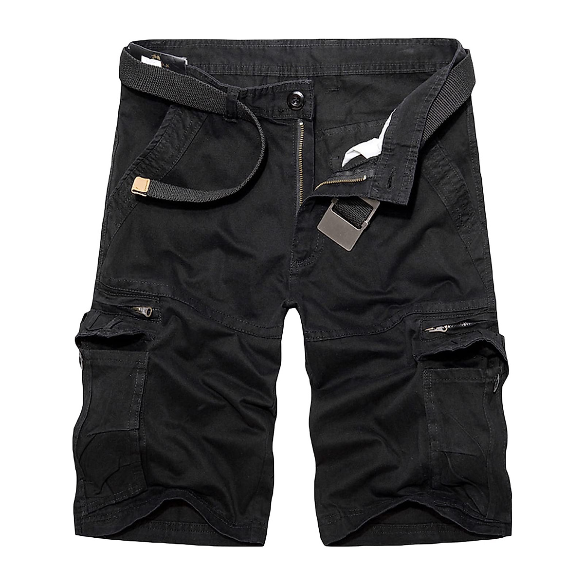 Men's Lightweight Casual Cargo Shorts Twill Zipper Pockets Outdoor Short Pants Cotton Military Army Short No Belt (Black,34)