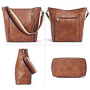 Telena Handbags for Women Bucket Bags Purses and Handbags Vegan Leather Hobo Crossbody Bag with Adjustable Strap Mocha Brown