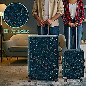 Luggage Cover Suitcase Protector Plus 1 Luggage Tag, Dinosaurs Space Travel Suitcase Cover Suitable for 22-24 inch Luggage (M) with Concealed Zipper Washable Elastic Cloth Dustproof Anti-Scratch
