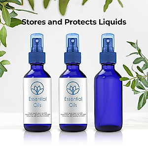 CULINAIRE 2oz Glass Spray Bottles for Essential Oils with Gold Pen Marker, Small Fine Mist Spray Bottle, Refillable, for Hair Spray, Essential Oils, Colognes, and Hand Sanitizers, Blue, Pack of 12