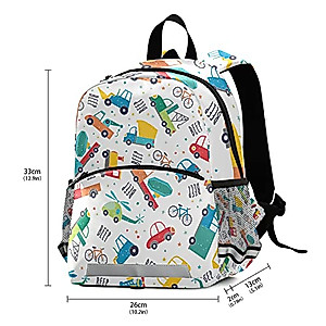 MCHIVER Transportation Cars Toddler Backpack for Preschool Kids School Backpack for Girls Boys Cute Bookbag with Leash for Travel
