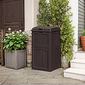 YESHOMY 33 Gallon Resin Outdoor Trash Can with Lid, Hideaway Waterproof Patio Garbage Bin, Dark Brown