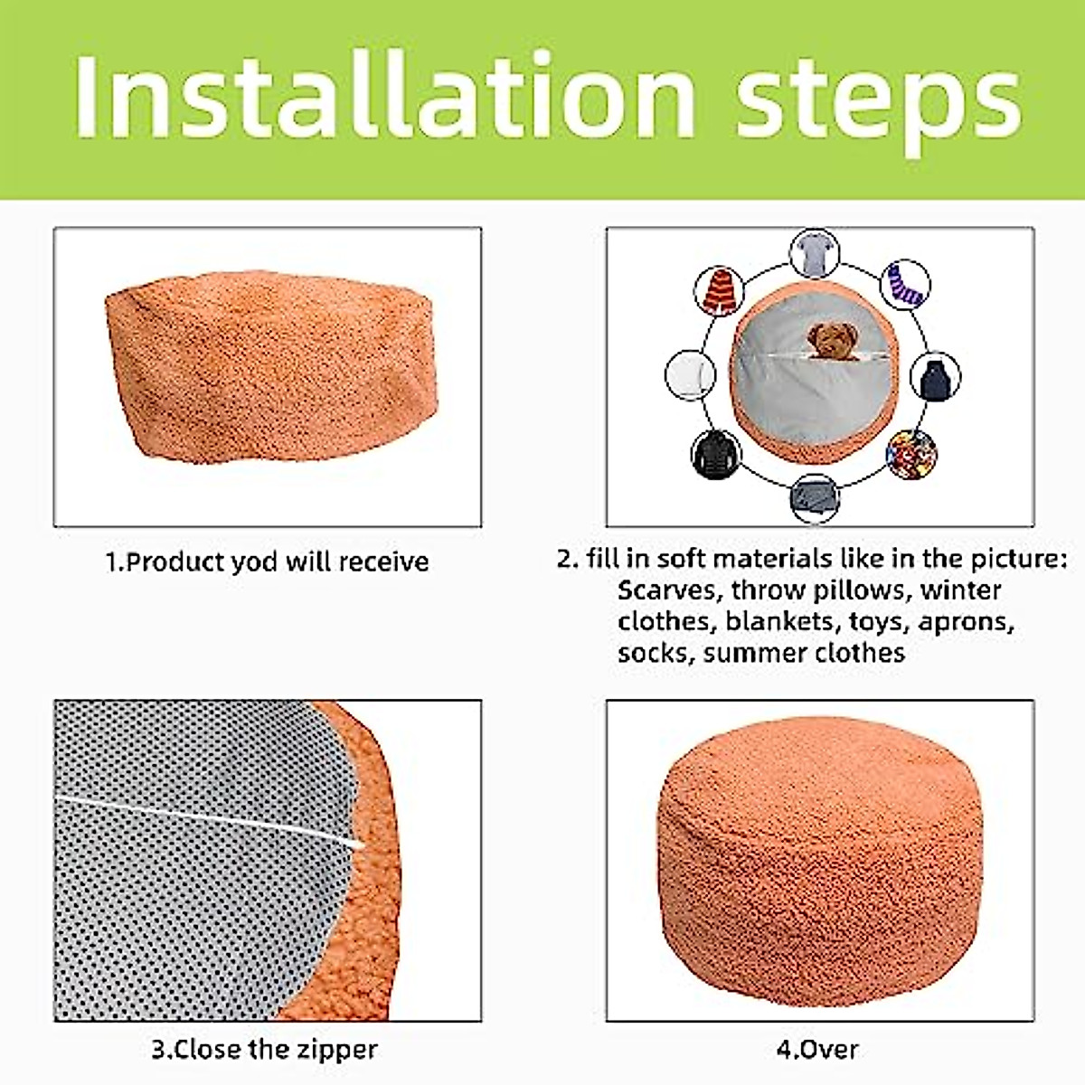 GLAXYFUR Unstuffed Ottoman Pouf Cover,Sherpa Fleece Faux Fur Foot Stool, 20x12 Inches Storage Solution, Floor Bean Bag (No Filler),Foot Rest for Living Room, Bedroom, Cover ONLY Pink