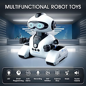 Robots Toys for Kids, 2.4Ghz Remote Control Robot Toys with Music and LED Eyes for Boys/Girls, RC Toy Stocking Stuffers for 3-12 Year Toddler Children Teen for Birthday Day Gift(White)