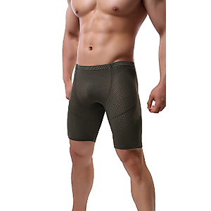 Linemoon Mens Yoga Compression Shorts Mesh Athletic Training Gym Workout Leggings for Cycling Running Swimsuit Army X-Large