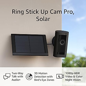Ring Stick Up Cam Pro Solar | Two-Way Talk with Audio+, 3D Motion Detection with Bird’s Eye Zones, 1080p HDR Video & Color Night Vision (2023 release), Black
