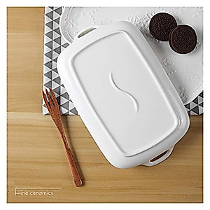 AMDSS Dinner Plate 2pcs Set,10+12inch, White Embossed Porcelain Square Tray with Handle, Ceramic Buffet Tray, Chafing Dish, Display Plate