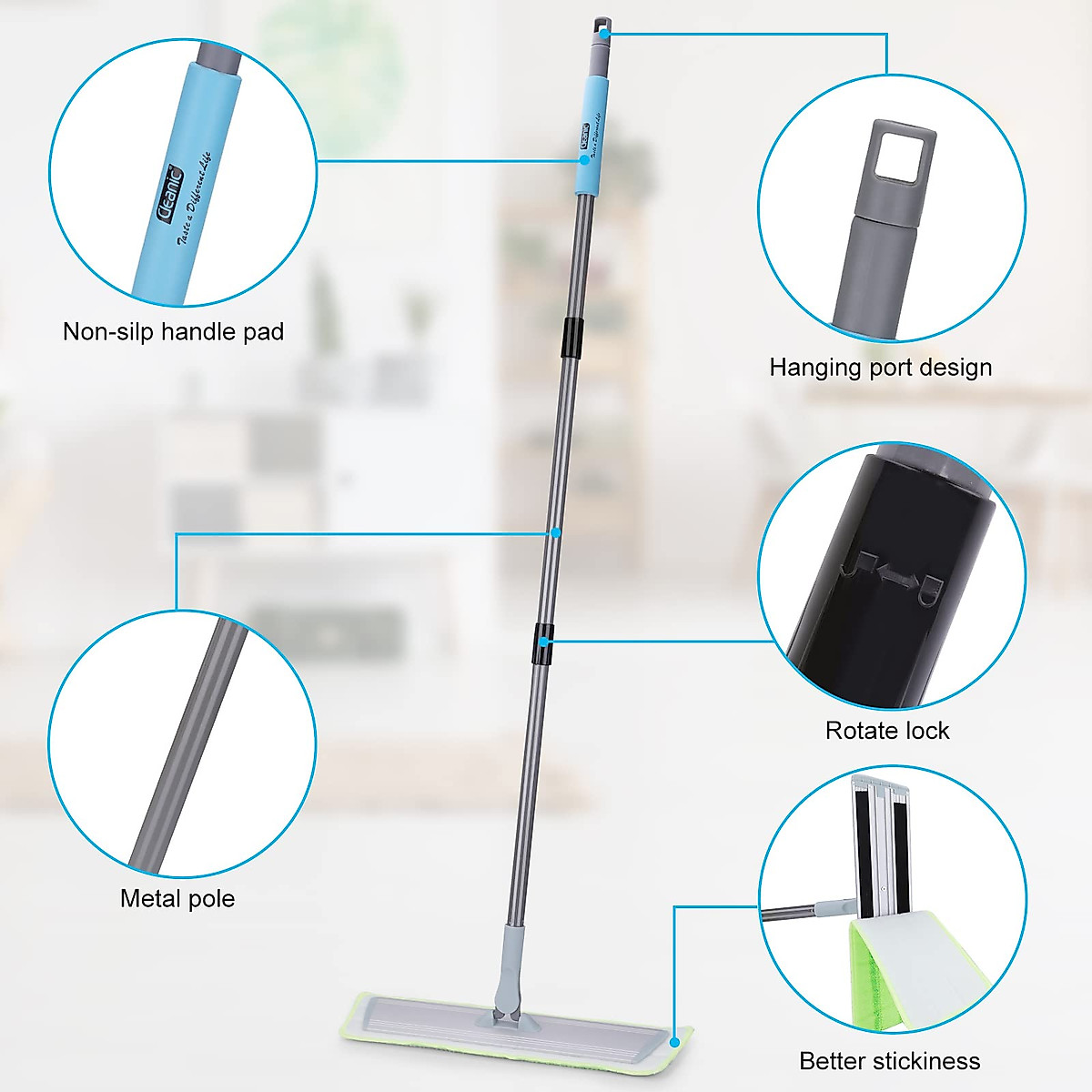 DEANIC 16" Wet Dust Mops Hardwood Floor with 3 Washable Pads Flat Mop Microfiber Mop for Floor Cleaning…