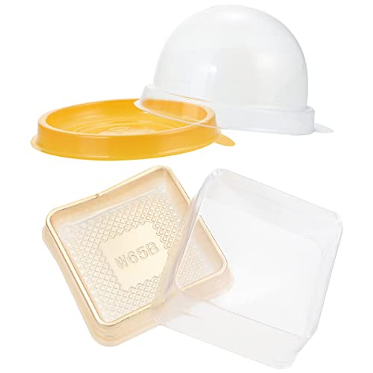 GANAZONO 100pcs Mini Moon Cake Boxes Clear Plastic Square Round Cupcake Boxes Dome Cake Container Bakery Carrier for Muffins Dessert Golden