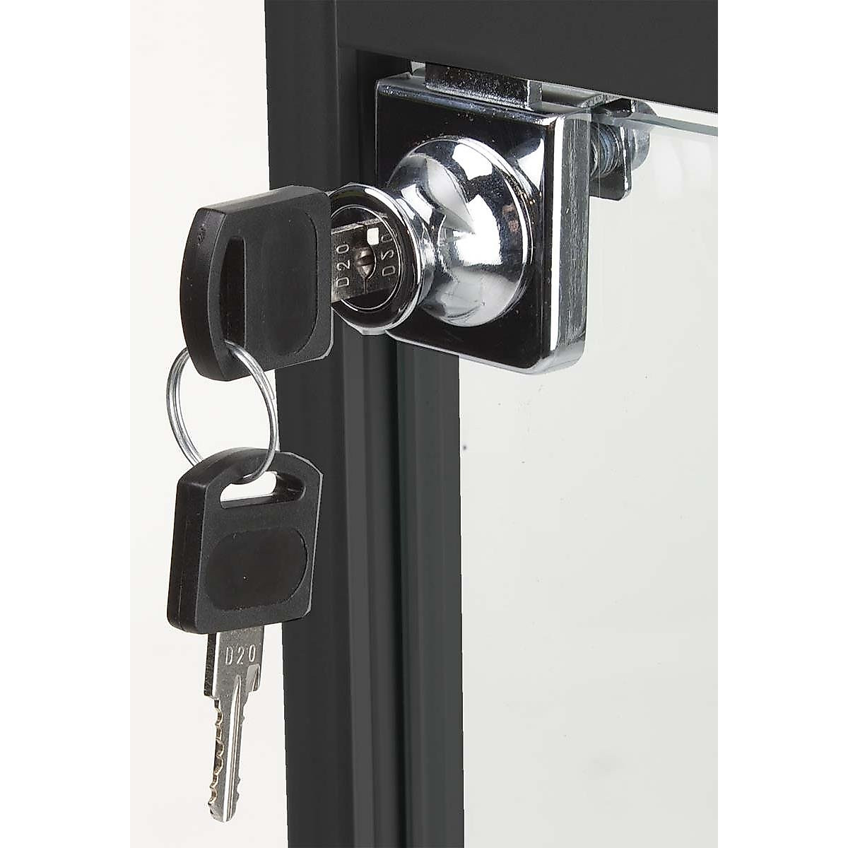 Displays2go Tower Showcase with LED Lighting, Aluminum, Tempered Glass, 5 Shelves – Black Finish (2TCASEBLKS)