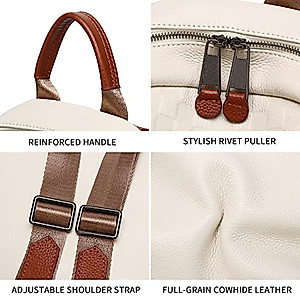 Wesccimo Genuine Leather Backpack Purse For Women Beige Real Soft Leather Large Rucksack Convertible Shoulder Bag Beige