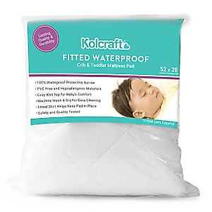 Kolcraft Fitted Waterproof Baby Crib Mattress Protector, Crib Mattress Topper, Crib Mattress Pad, Toddler Bed Mattress Protector, Machine Washable/Dryer Friendly, 52” x 28”- White