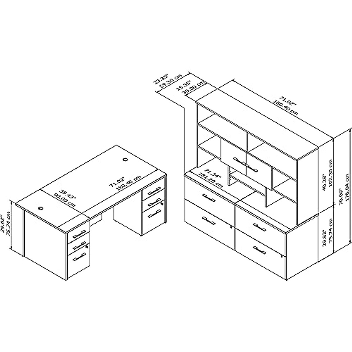 Bush Business Furniture Office 500 Executive Desk with Drawers, Lateral File Cabinets and Hutch, 72W, Storm Gray