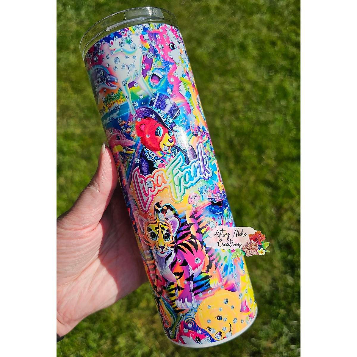 20 oz Lisa Characters Frank Rhinestone Print Handmade Stainless Steel Insulated Sublimation Tumbler
