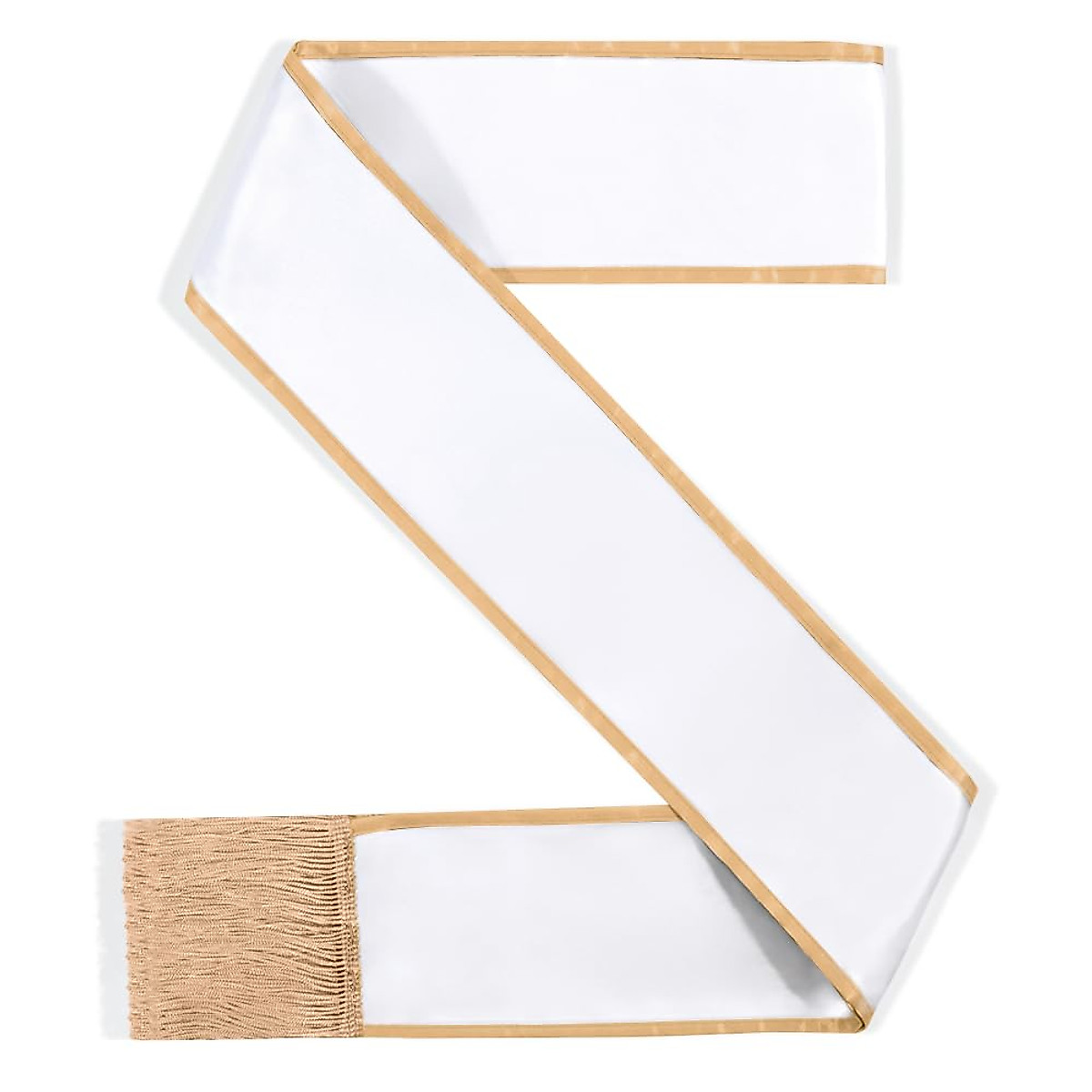 Party to Be Plain Sash with Tassels Blank Satin Sash for Adults 3.9" Wide x 74.8" in Total Length (White with golden border)