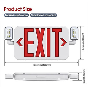 SiTiSFi Led Combo Emergency Exit Sign Light with Two Adjustable Head Lights and Backup Battery,US Standard Red Letter Commercial Emergency Exit Lighting,UL 924,AC120/277V (2Pack)