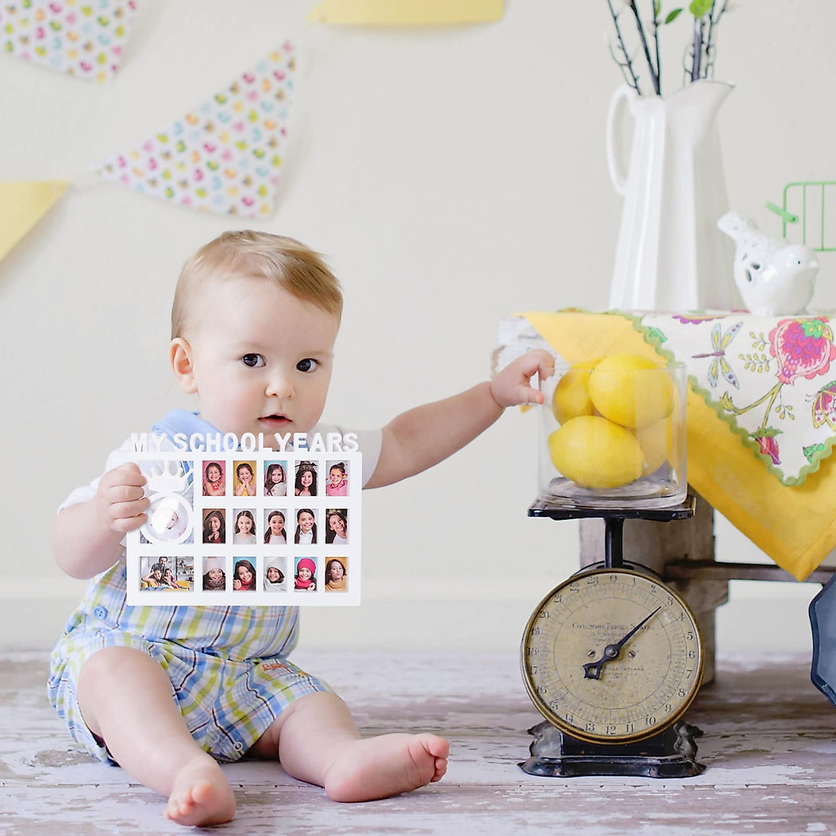 Veemoon Picture Display Frame First Year Picture Frames Growth Photo Frame School Years Picture Day Collage Frame Tablescape Decor School Years Photo Mat Baby Picture Holder White Plastic