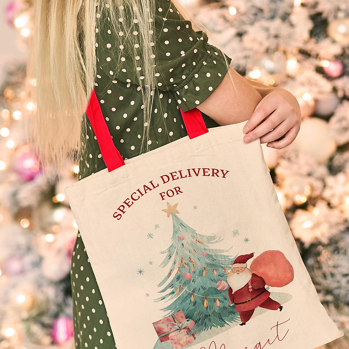 Zexpa Apparel Customized Christmas Santa Gift Bag, Custom Totes For Holiday Presents, Personalized Xmas Gifts Pouch