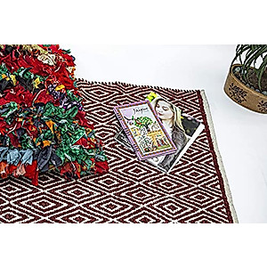 Chardin home 100% Cotton Diamond 3x5 Area Rug Fully Reversible, Machine Washable, Brick Red-Ivory