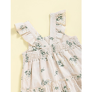 Hipea Toddler Girl Dress Ruffle Halter Floral Princess Dress Summer Beach Bohemian Casual Sundress Toddler Dress Apricot 5-6Years