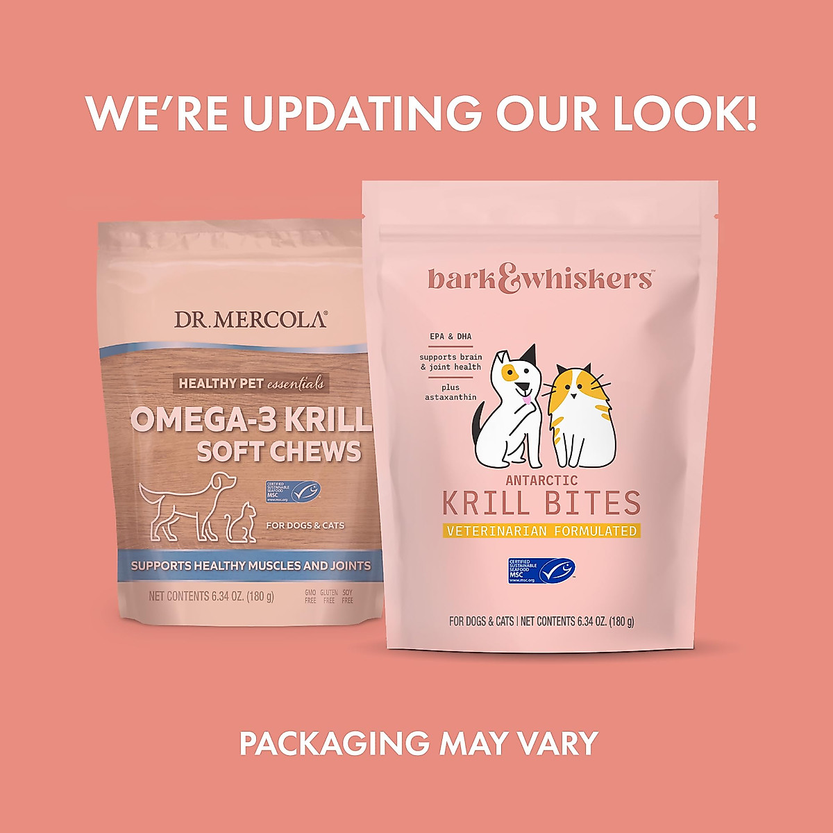 Bark & Whiskers Antarctic Krill Bites, 6.34 Oz. (180 g), 60 Chews, EPA & DHA, Supports Brain & Joint Health, Veterinarian Formulated, Non-GMO, MSC Certified, Dr. Mercola