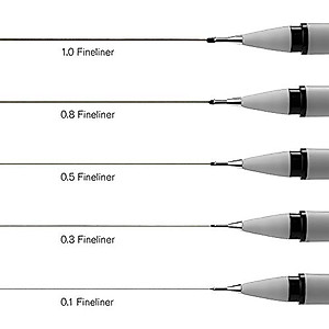 Winsor & Newton Fineliner Fine Point Pen Set, Assorted, Set of 5, Black