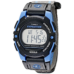 Timex Unisex T49660 Expedition Mid-Size Digital CAT Gray/Blue Stripe Fast Wrap Strap Watch