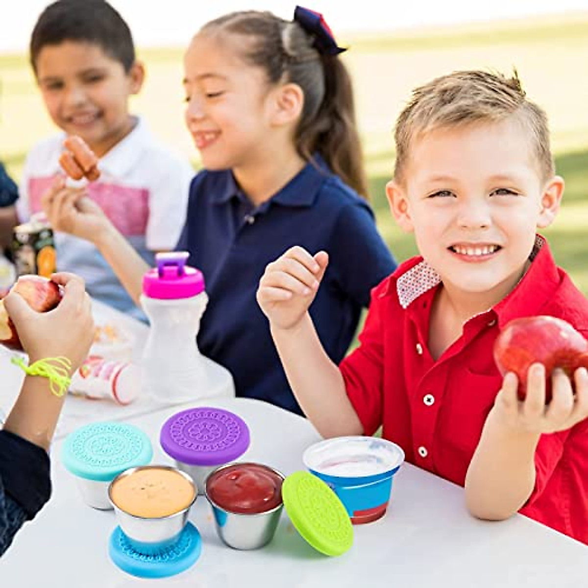 Salad Dressing Container To Go 6x2.5 oz Stainless Steel Condiment Container Small Containers with Lids Leakproof Salad Dressing Container for Kids Lunch Containers Lunch Box (Stainless Steel, 6)