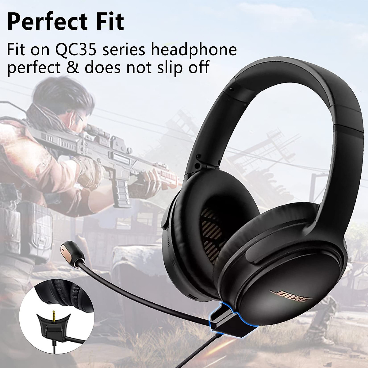 Uberwith Boom Microphone Cable Noise-Cancelling Replacement Compatible with Bose QC35 & QC35 II Headphones with Volume Control and Mute Switch for PC, Laptop, PS4, PS5, Xbox One Controller