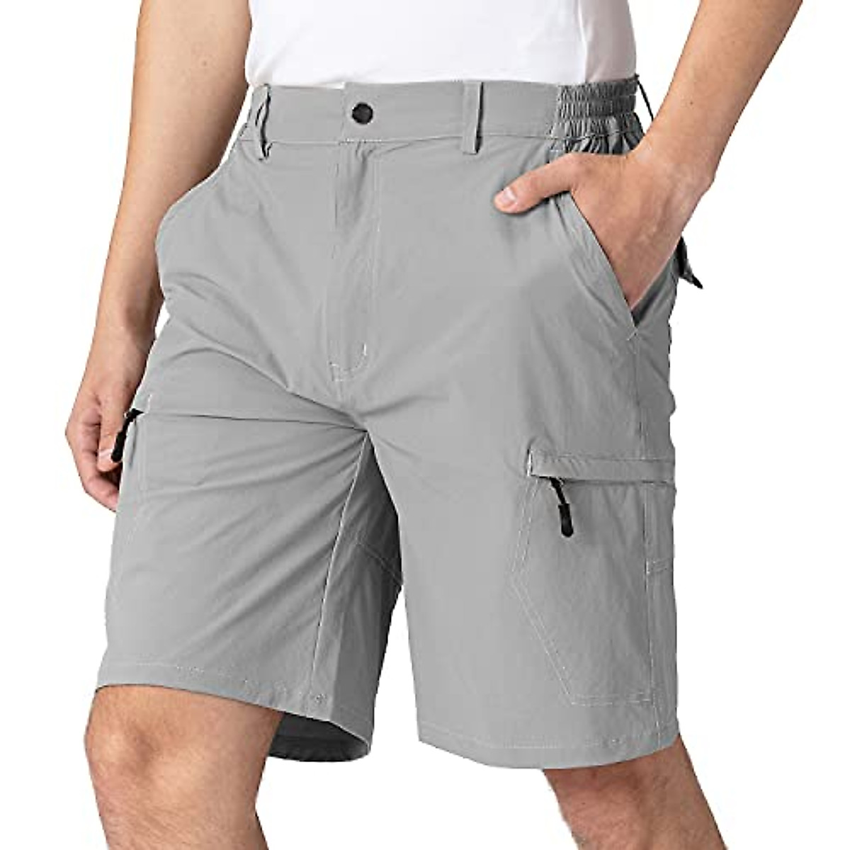 TBMPOY Men's Hiking Cargo Shorts 9" Lightweight Water Resistant Quick Dry Travel Shorts with 6 Pockets for Outddor Golf Camping Light Grey 40