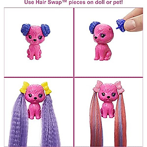 Barbie Color Reveal Glitter! Hair Swaps Doll, Glittery Blue with 25 Hairstyling & Party-Themed Surprises Including 10 Plug-in Hair Pieces, Gift for Kids 3 Years Old & Up