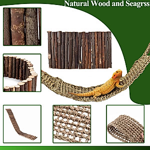 HERCOCCI Bearded Dragon Tank Accessories, Large Reptile Bridge Hammock Flexible - Jungle Climbing Vines and Leaves with Suction Cups Habitat Décor for Hiding& Climbing Snake Gecko Lizard Chameleon