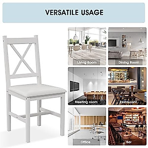 Dining Chair Set Of 2, Kitchen Dining Room Chair with PU Upholstered Seat, Farmhouse Modern Wood Chairs with Backrest for Restaurant, Living Room, Kitchen, X-Back Design, Easy Assembly (White, 2 PCS)