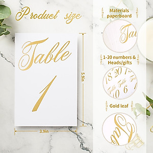 Generic Wedding Table Numbers 1-20| Gold Table Numbers for Party, Centerpiece, Wedding Reception, Birthday, Anniversry - Elegant Seating Chart Display Cards for Table Number Holders