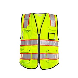 PACIFIC 10 Pockets Safety Vest for Men, 3M High Visibility Reflective Strips with Pockets and Zipper, ANSI Class 2, Yellow, X-Large