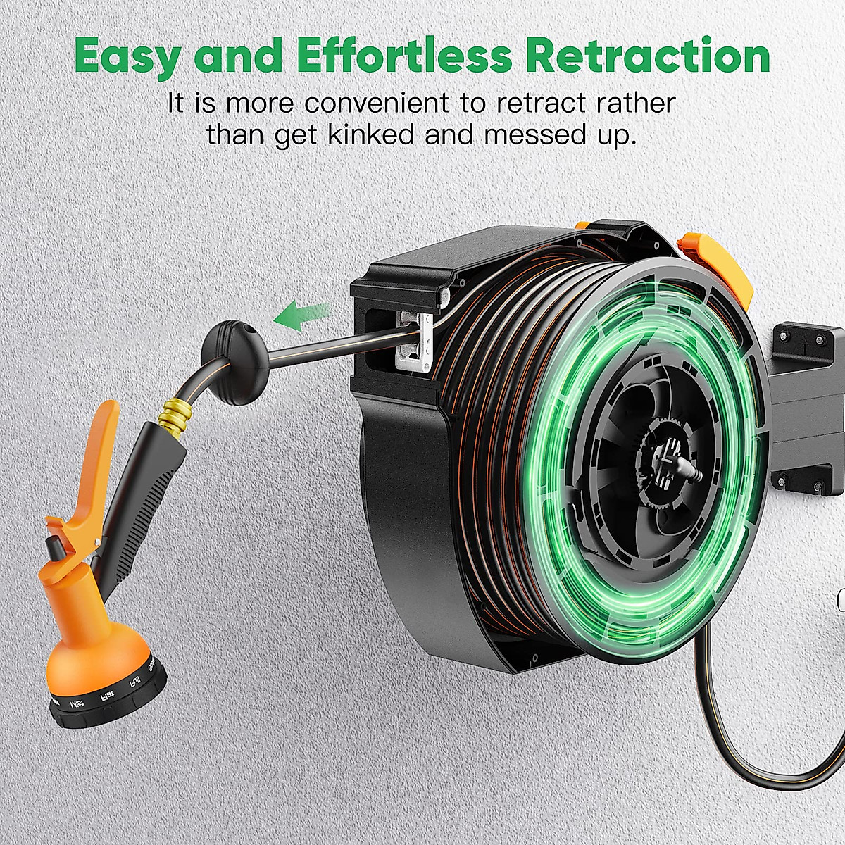 Retractable Garden Water Hose Reel Aihand 100ft x 1/2" Wall Mount Automatic Garden Hose Reels for Outside, Hose Reel Heavy Duty with 180° Swivel Bracket