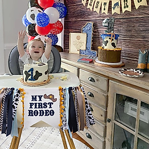 Cowboy 1st Birthday High Chair Banner,My First Rodeo For Kid’S Boy Baby Shower, Barnyard Cow 1st Birthday Party Highchair Decoration Cake Smash, Western Cowboy Backdrop Garland For Photo Props