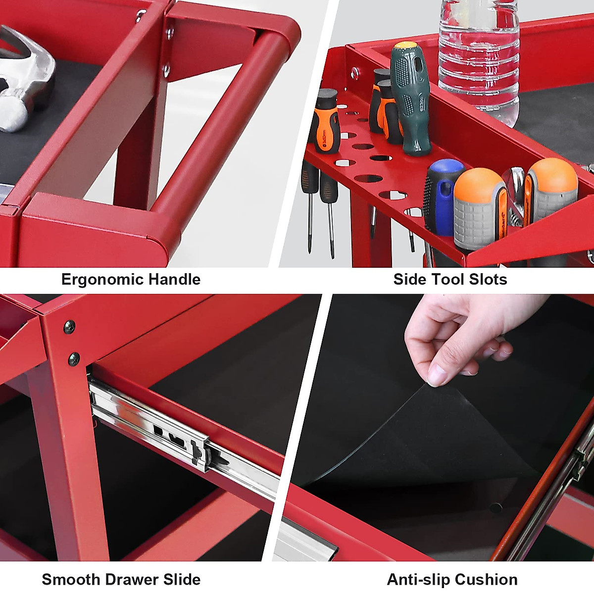 GSTANDARD Rolling Tool Cart with Drawer: 3 Layer Tool Oragnizer with Foam Pad and Heavy Duty Utility Cart with Four Swivel Casters