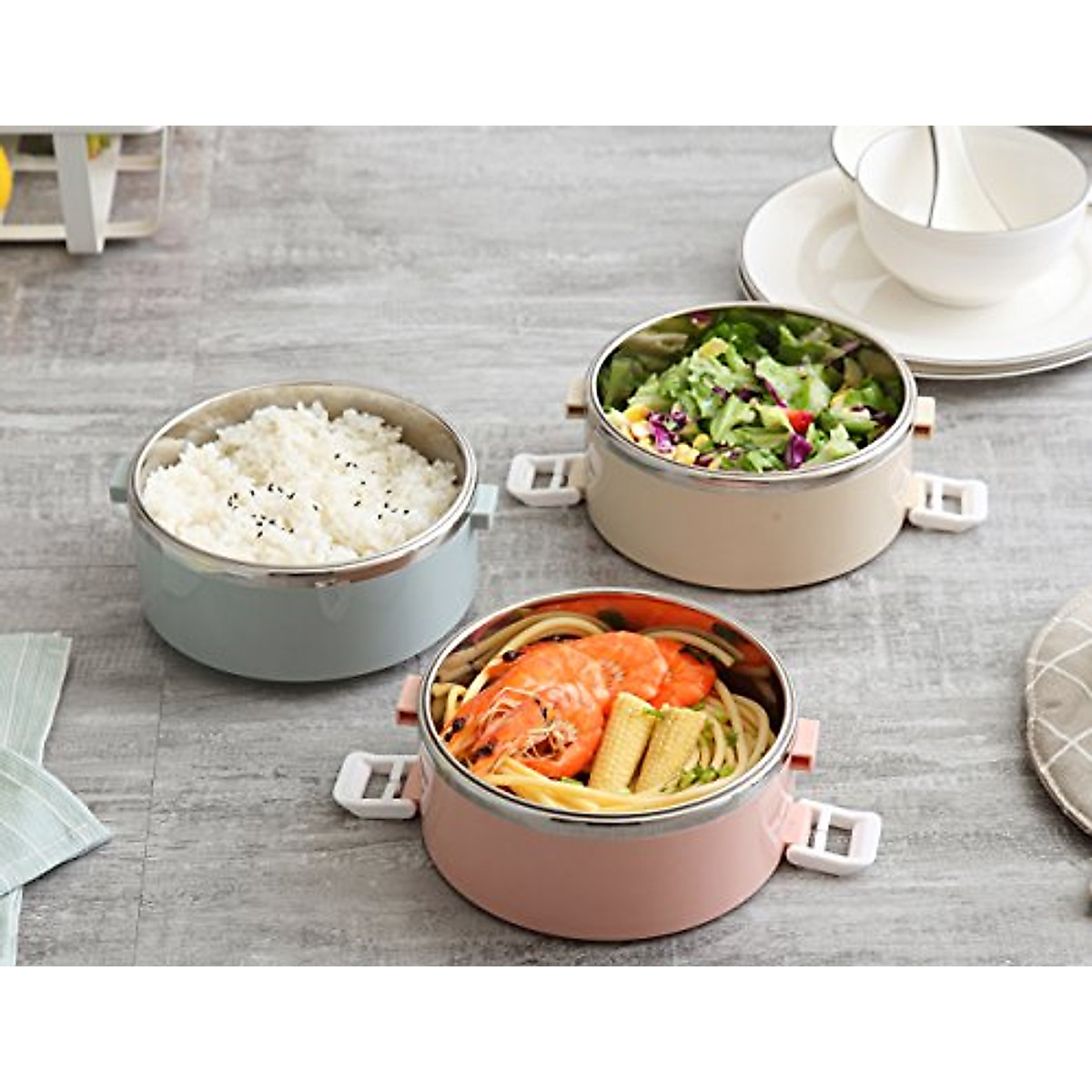 WORTHBUY Lunch Box Stainless Steel, Insulated Compartment Lunch Container For Hot Food, Spoon & Fork Set, Lunch Bag For Adults(Bpa-Free, 3-Tier)