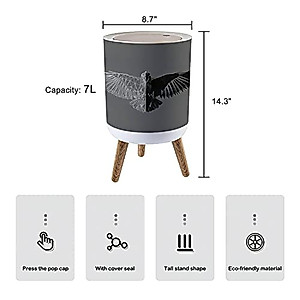 Small Trash Can with Lid Raven in Flight on Grey Low Triangular and Wireframe EPS 8 Isolated 7 Liter Round Garbage Can Elasticity Press Cover Lid Wastebasket for Kitchen Bathroom Office 1.8 Gallon