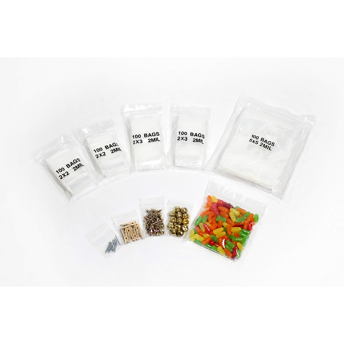 500 Pack 2 Mil Clear Plastic Reclosable Bags, 3 Assorted Sizes, 2x2 2x3 5x5 Inch Clear Durable Plastic Resealable Zipper Baggies for Jewelry, Beads, Pill,Snack, Storage, Shipping & Packaging