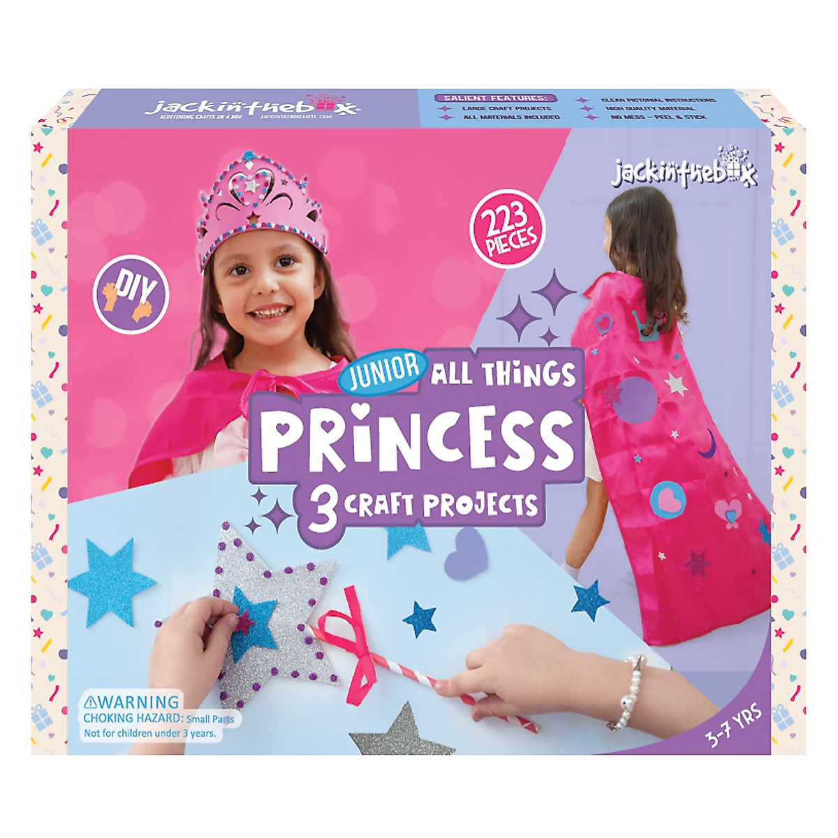 jackinthebox Princess Themed Arts and Crafts for Girls - Make a Cape, Tiara and Wand, Best Gift for Girls Ages 5 6 7 8 Years, 3 Craft Projects in 1 Box..