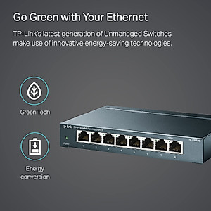 TP-Link TL-SG108 | 8 Port Gigabit Unmanaged Ethernet Network Switch, Ethernet Splitter | Plug & Play | Fanless Metal Design | Shielded Ports | Traffic Optimization | Limited Lifetime Protection