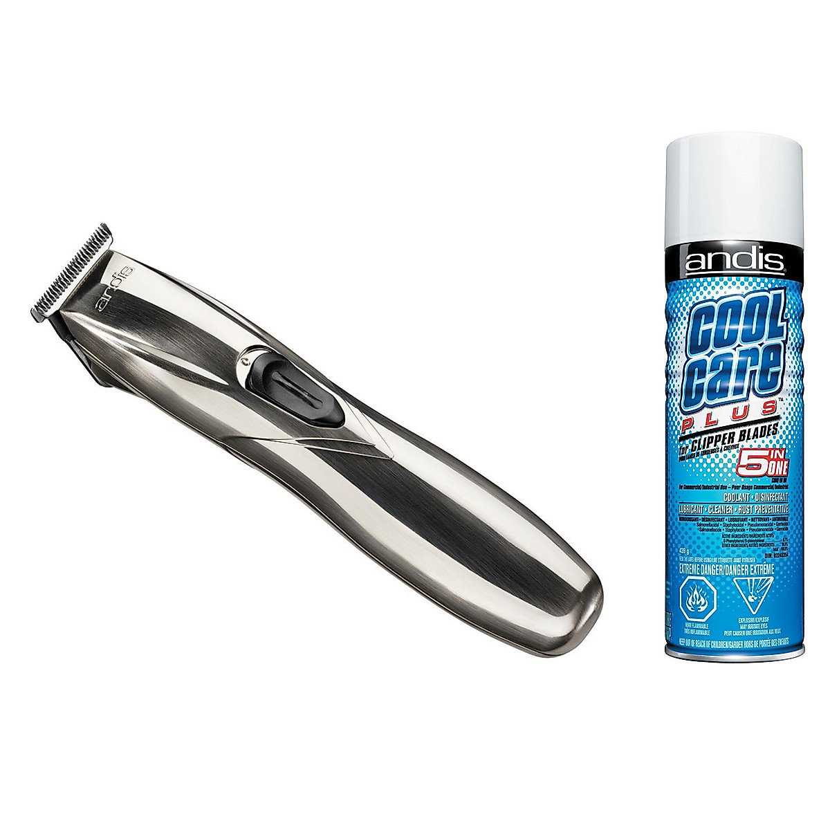 Andis PowerTrim T-BLADE CORDLESS Mens Hair Trimmer with BONUS FREE Cool Care Plus Clipper Blade Cleaner Included, Silver, 1 Count